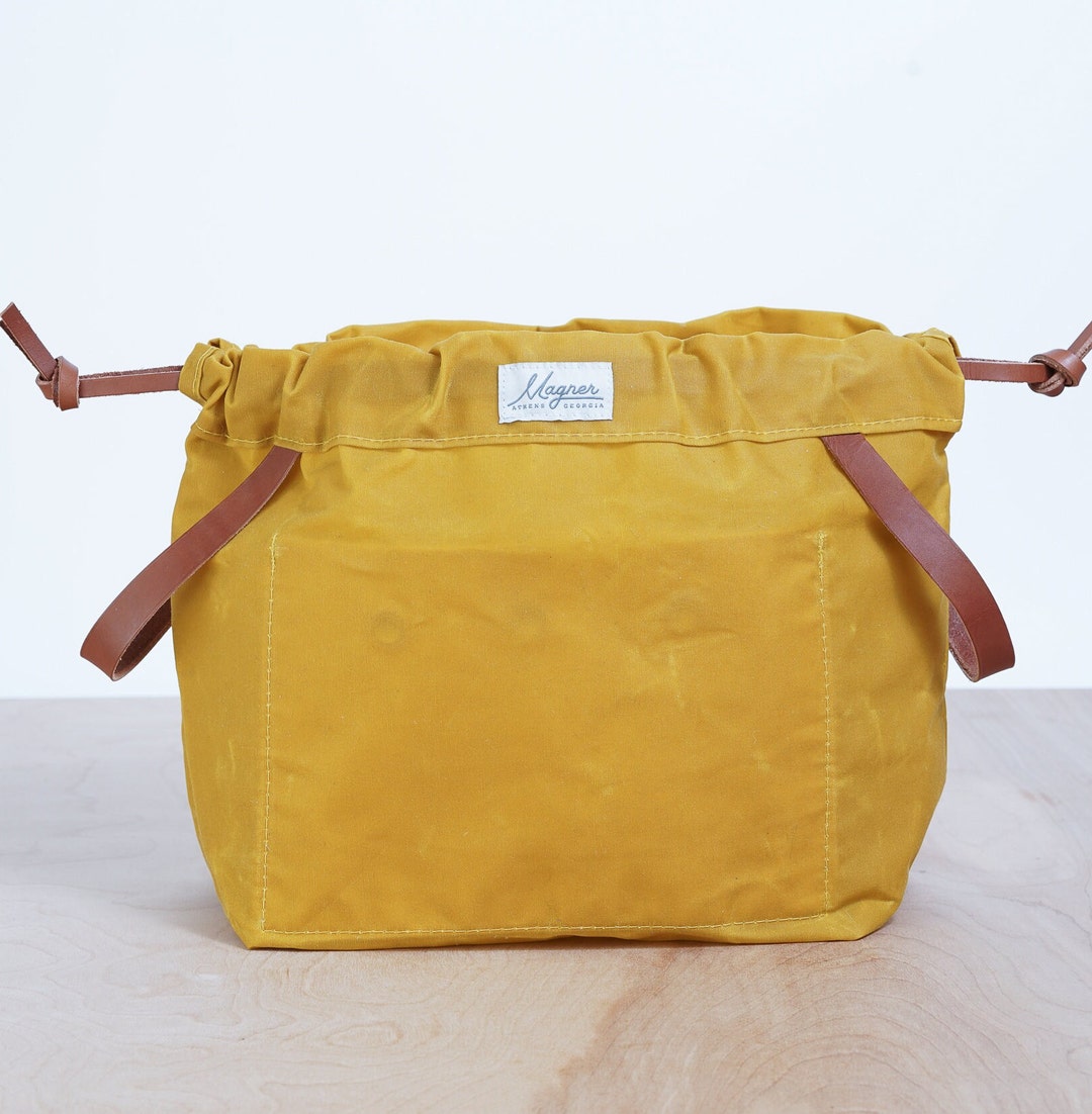 Knitting Project Bag, MUSTARD YELLOW Waxed Canvas and Leather Project ...