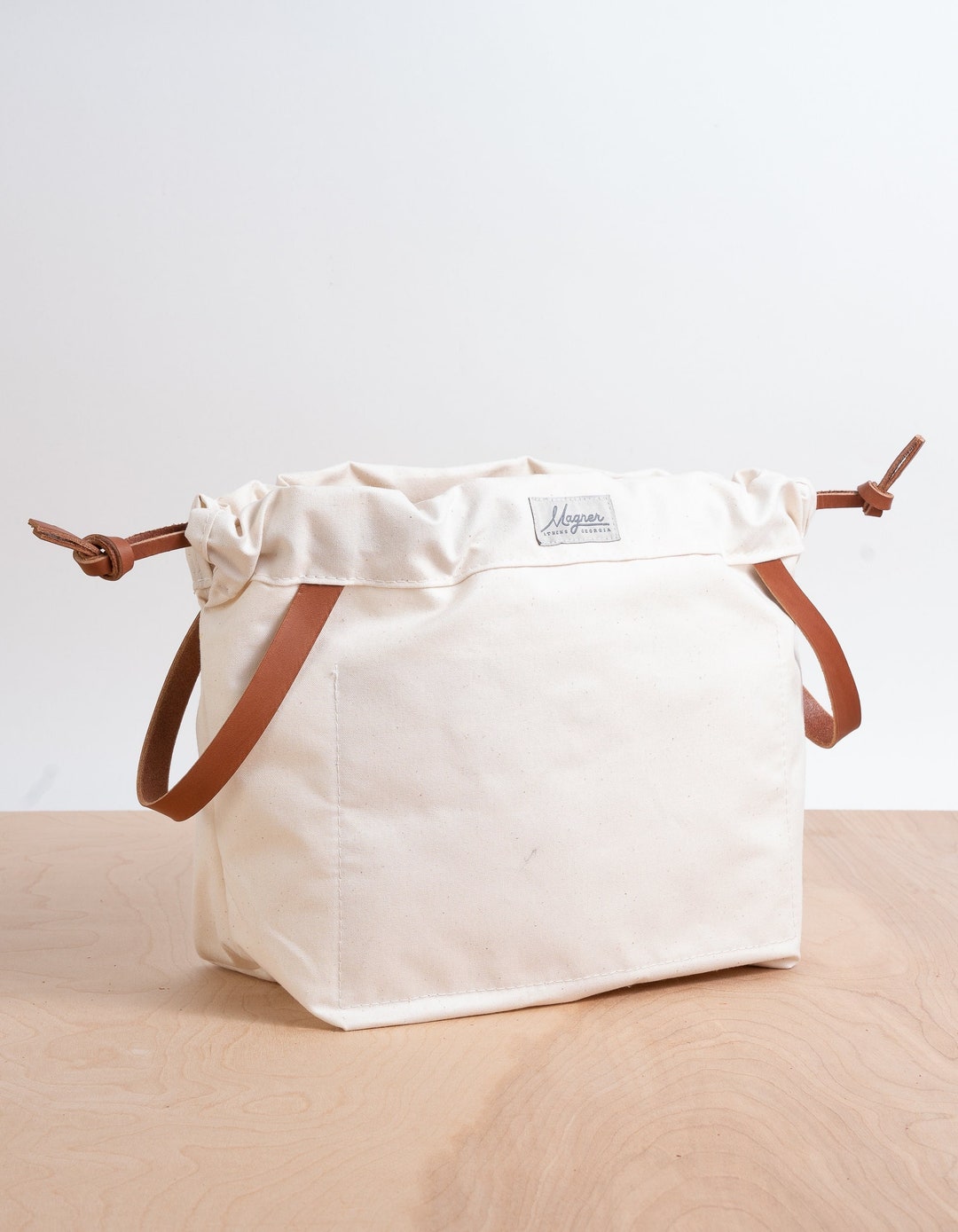 Knitting Project Bag NATURAL Canvas and Golden Brown English Bridle ...