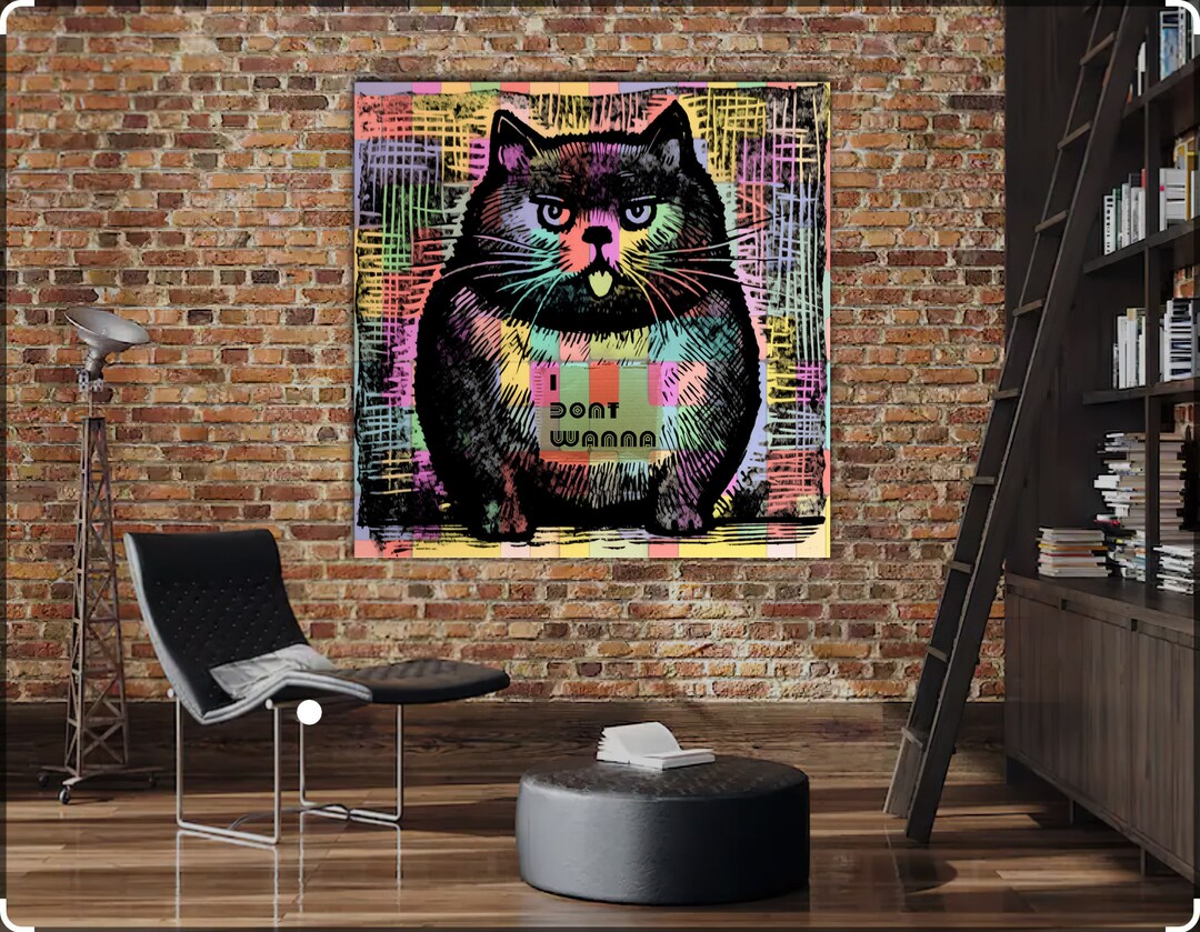 1 HUGE Cute Fat Cat Funny Large Gallery Canvas Wall Art Street Graffiti ...