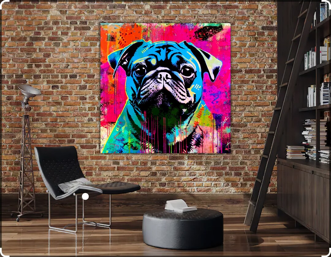 1 HUGE Cute Pug Dog Large Gallery Canvas Wall Art Street Graffiti ...