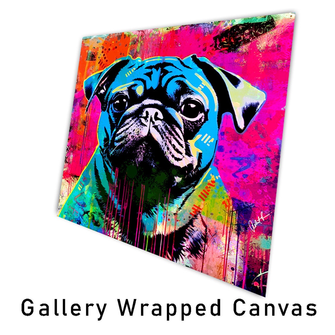 1 HUGE Cute Pug Dog Large Gallery Canvas Wall Art Street Graffiti ...
