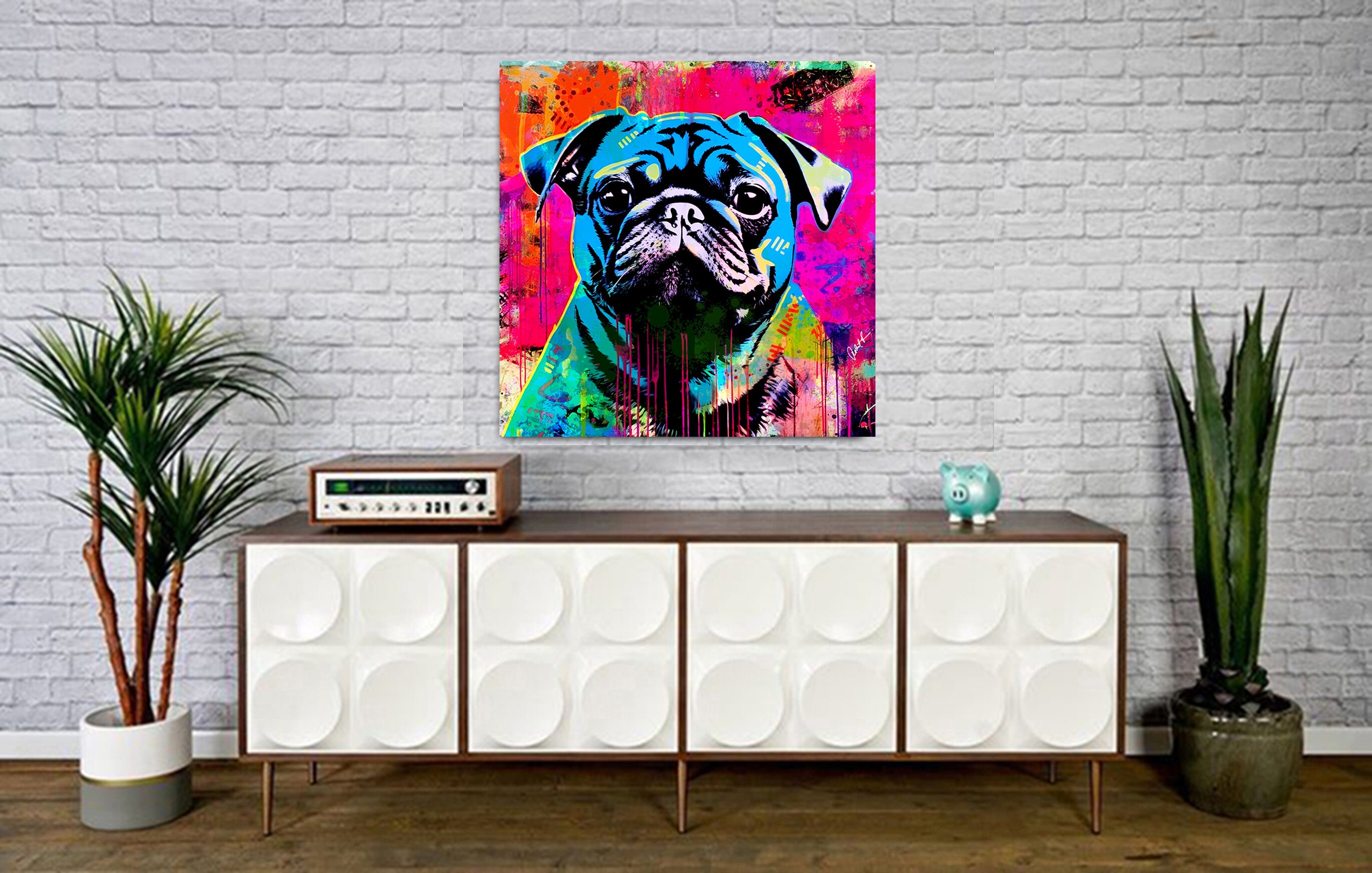 1 HUGE Cute Pug Dog Large Gallery Canvas Wall Art Street Graffiti ...