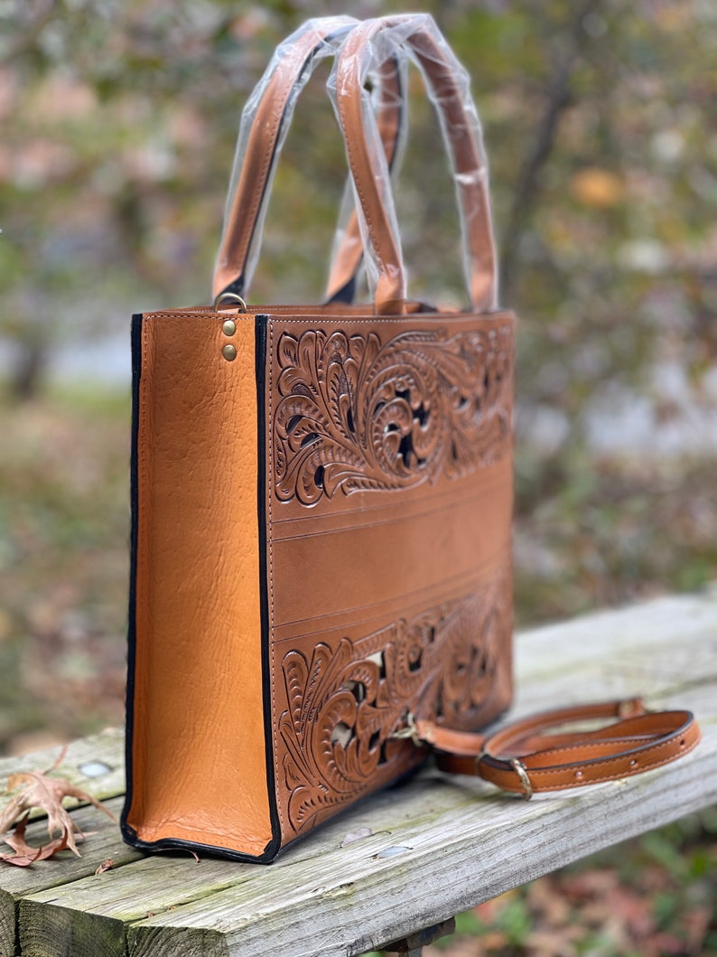 Hand Cut-out Tooling Leather Tote Bag Hand-tooled Purse - Etsy