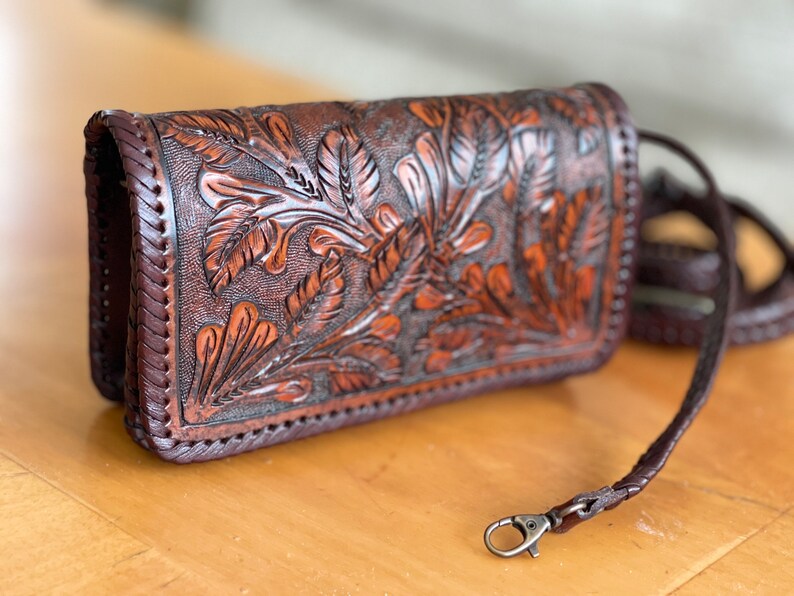 Hand Tooled Leather Crossbody Small PETIT Tooled Wallet - Etsy