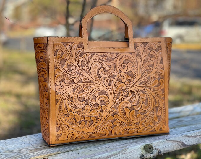 Hand-tooled Leather Tote "carmen" by ALLE, Large Brown Leather Tote ...