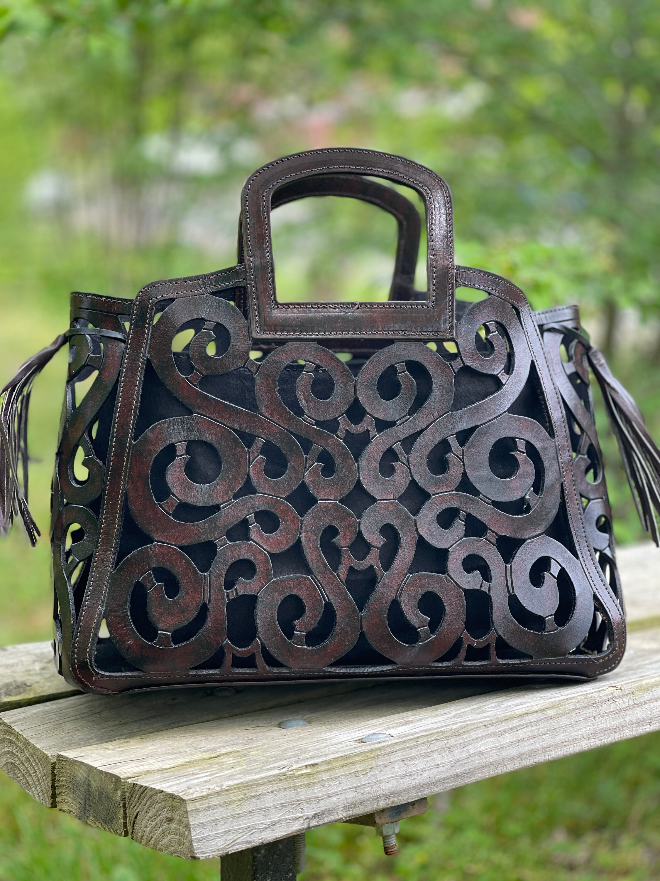 Hand-tooled Leather Tote Cut-out Hand-tooling Large Tote - Etsy