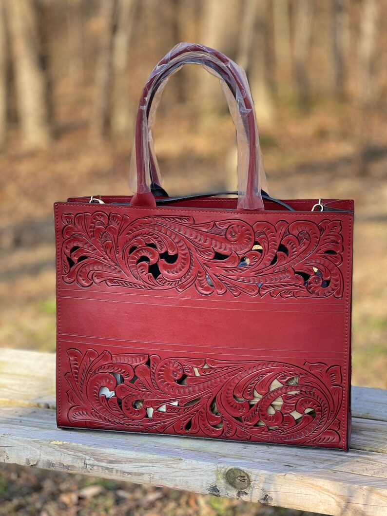 Hand Cut-out Tooling Leather Tote Bag Hand Tooled Purse | Etsy