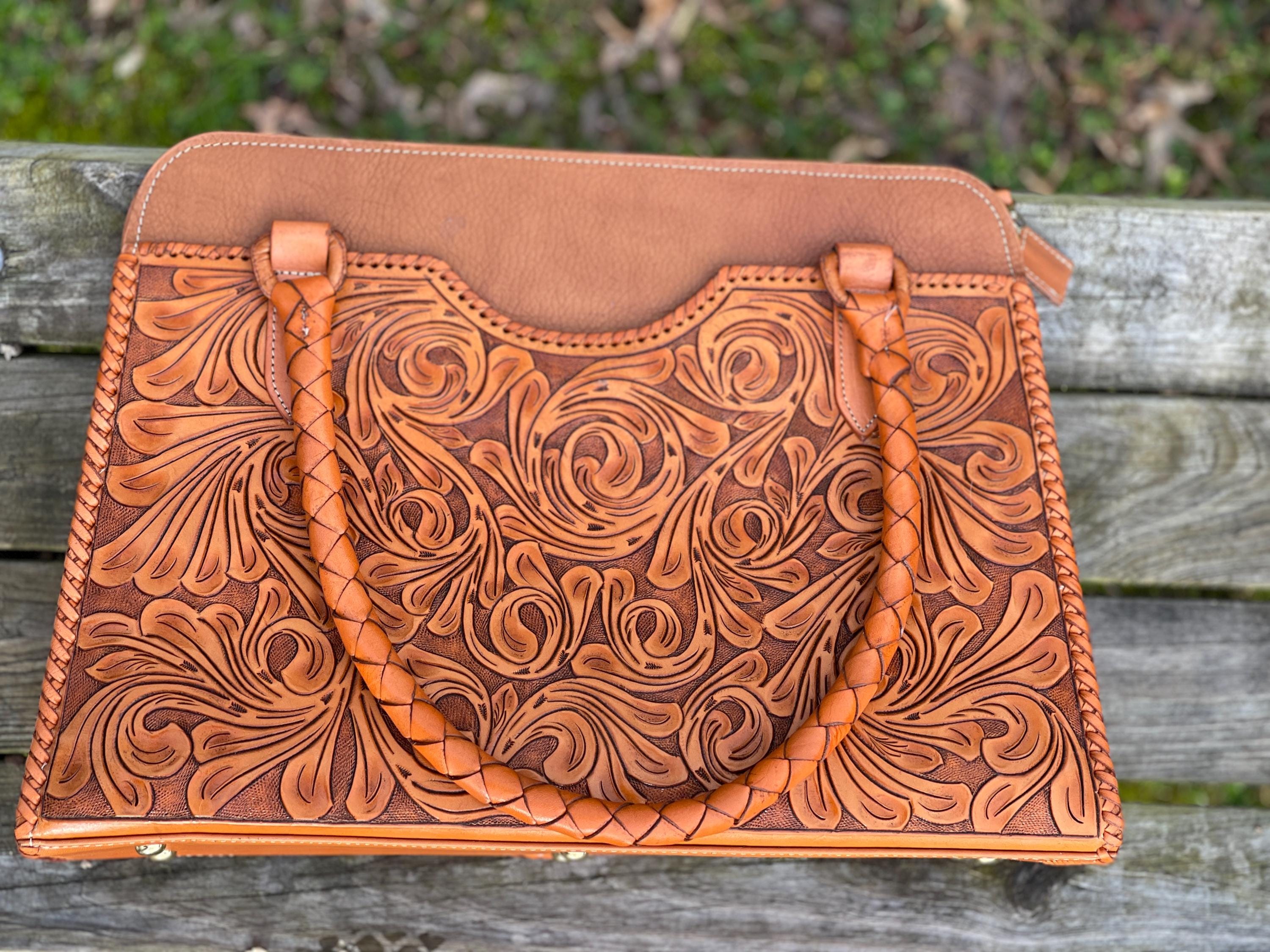 Hand-tooled Leather Tote Bag “BOLSON” – Western Style Shoulder Bag ...