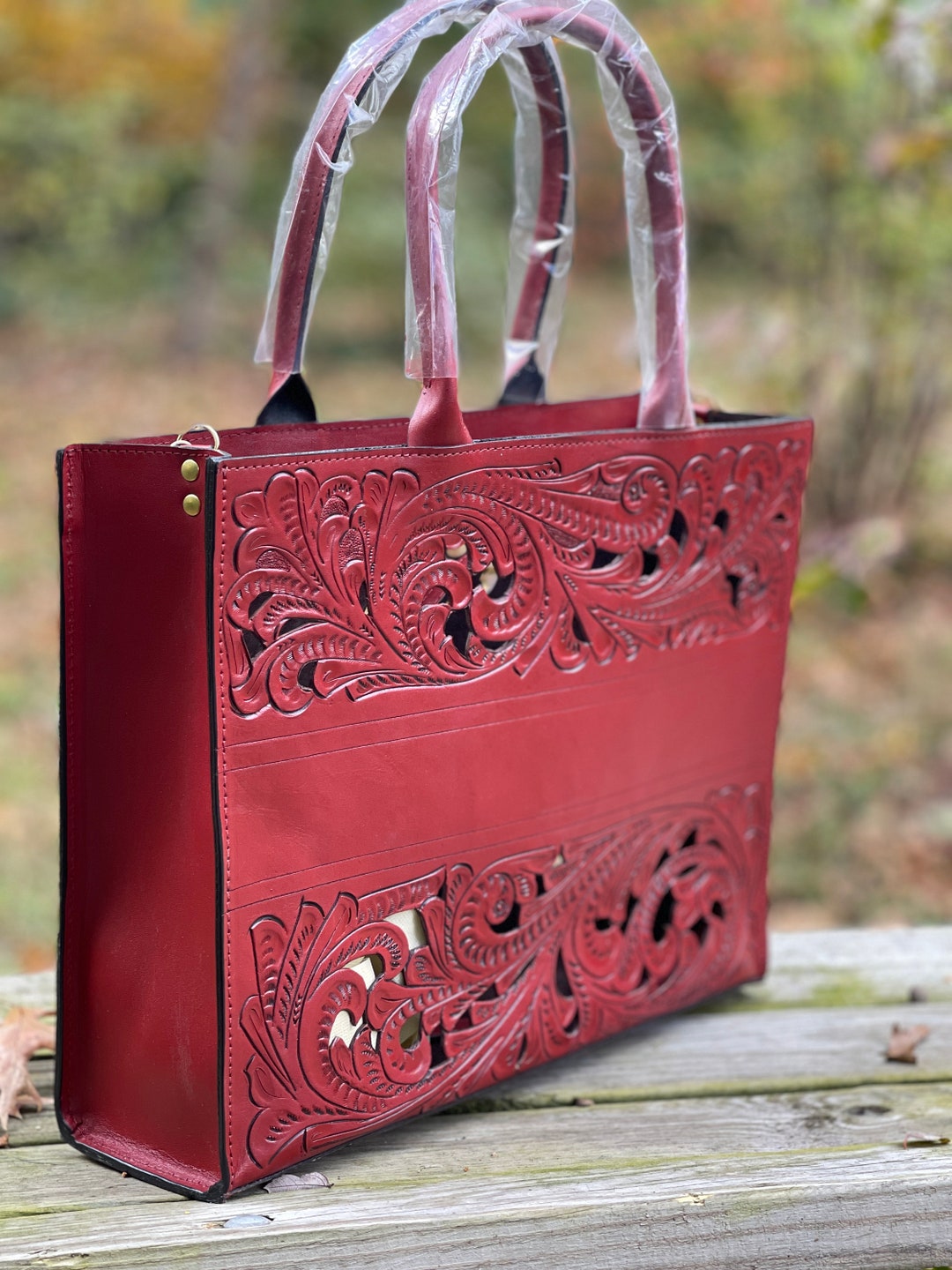 Hand Cut-out Tooling Leather Tote Bag Hand-tooled Purse - Etsy