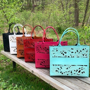 Hand Cut-out Tooling Leather Tote Bag Hand Tooled Purse | Etsy