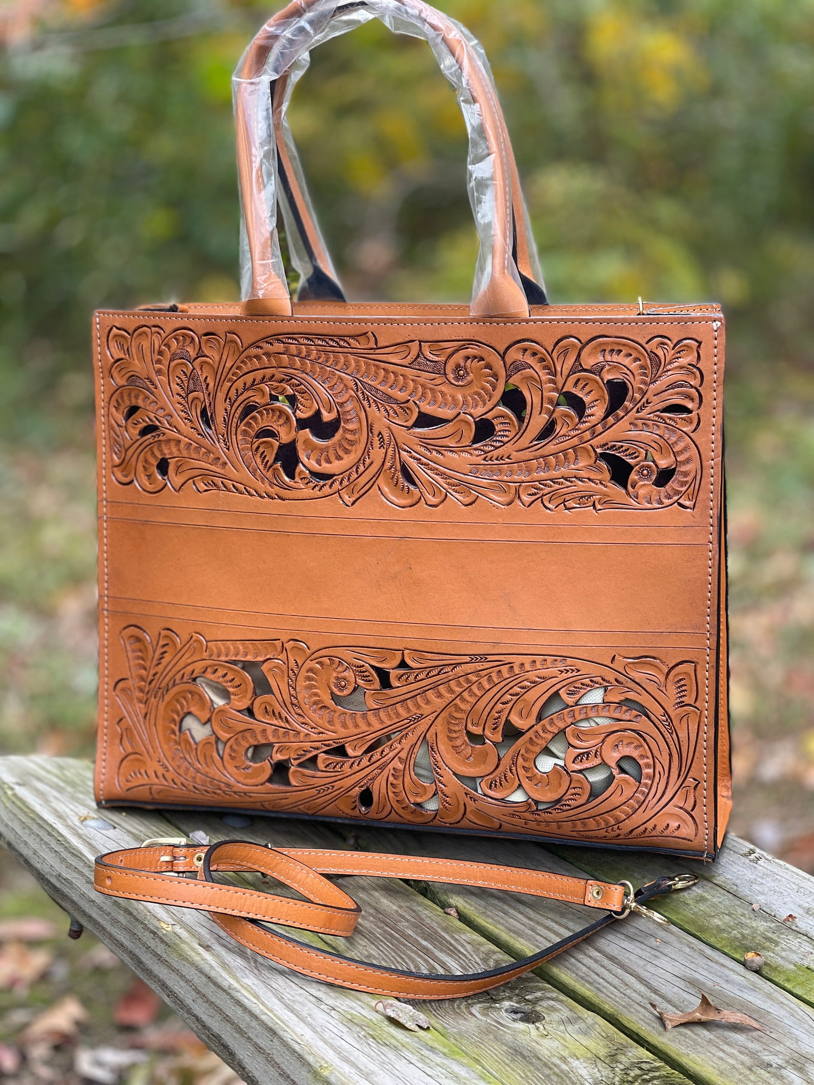 Hand Cut-out Tooling Leather Tote Bag Hand-tooled Purse - Etsy