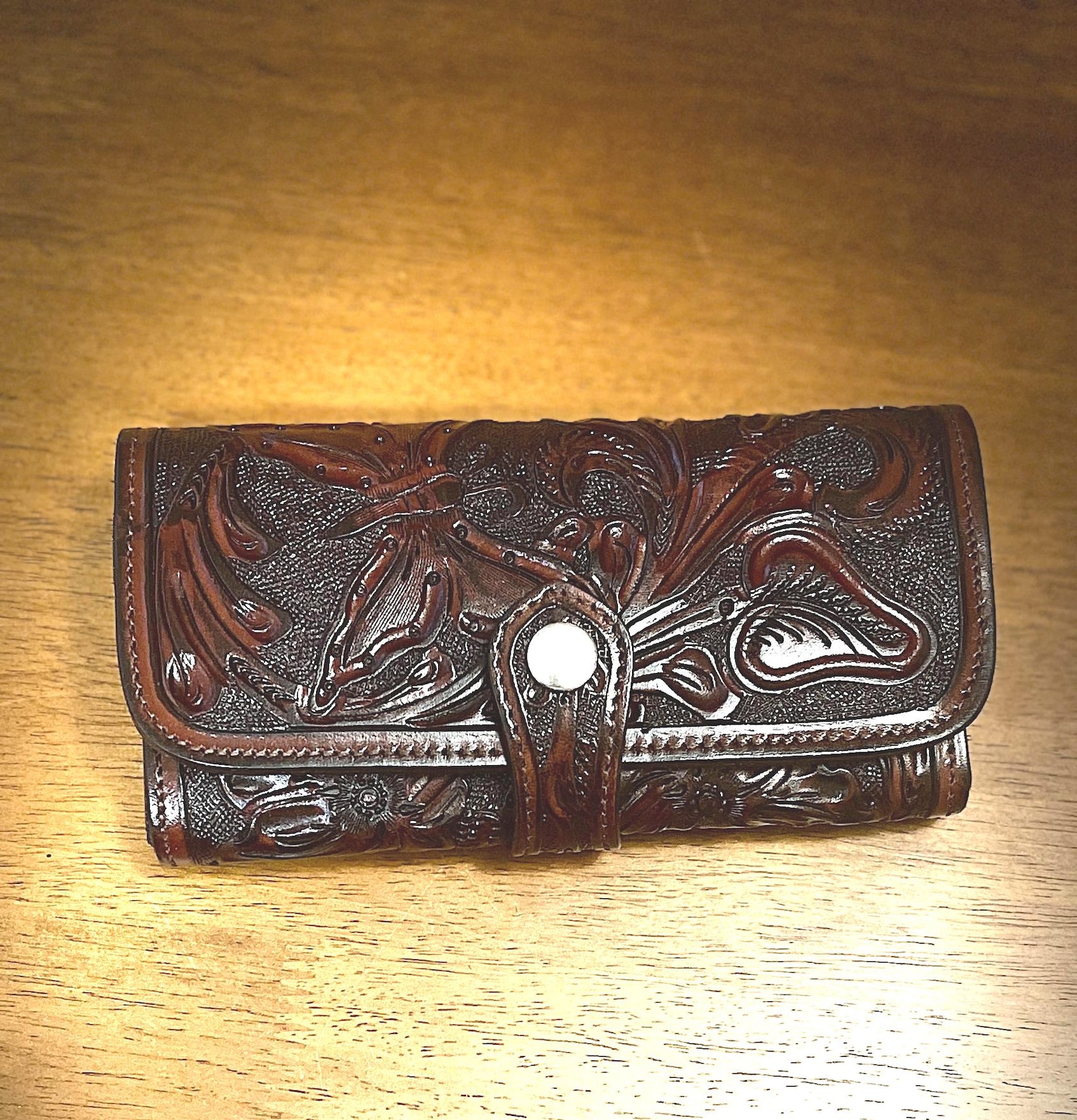 Hand-tooled Leather Wallet BOTON: Western Rodeo Style, Floral Motif ...