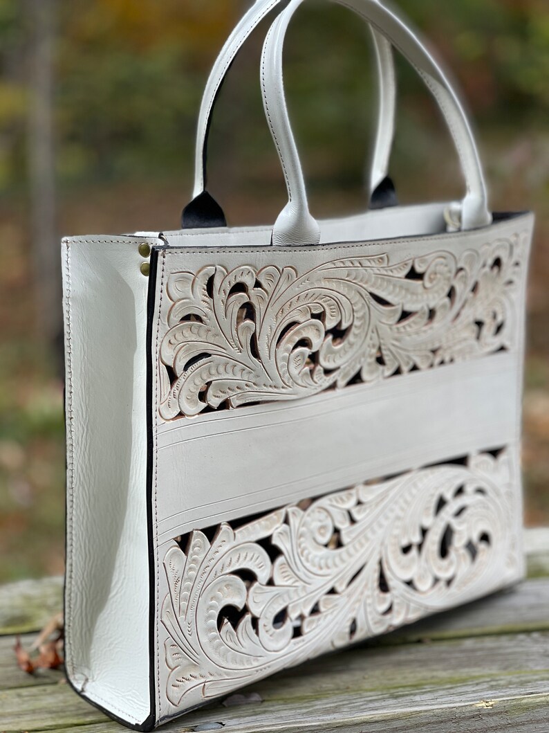 Hand Cut-out Tooling Leather Tote Bag Hand-tooled Purse - Etsy