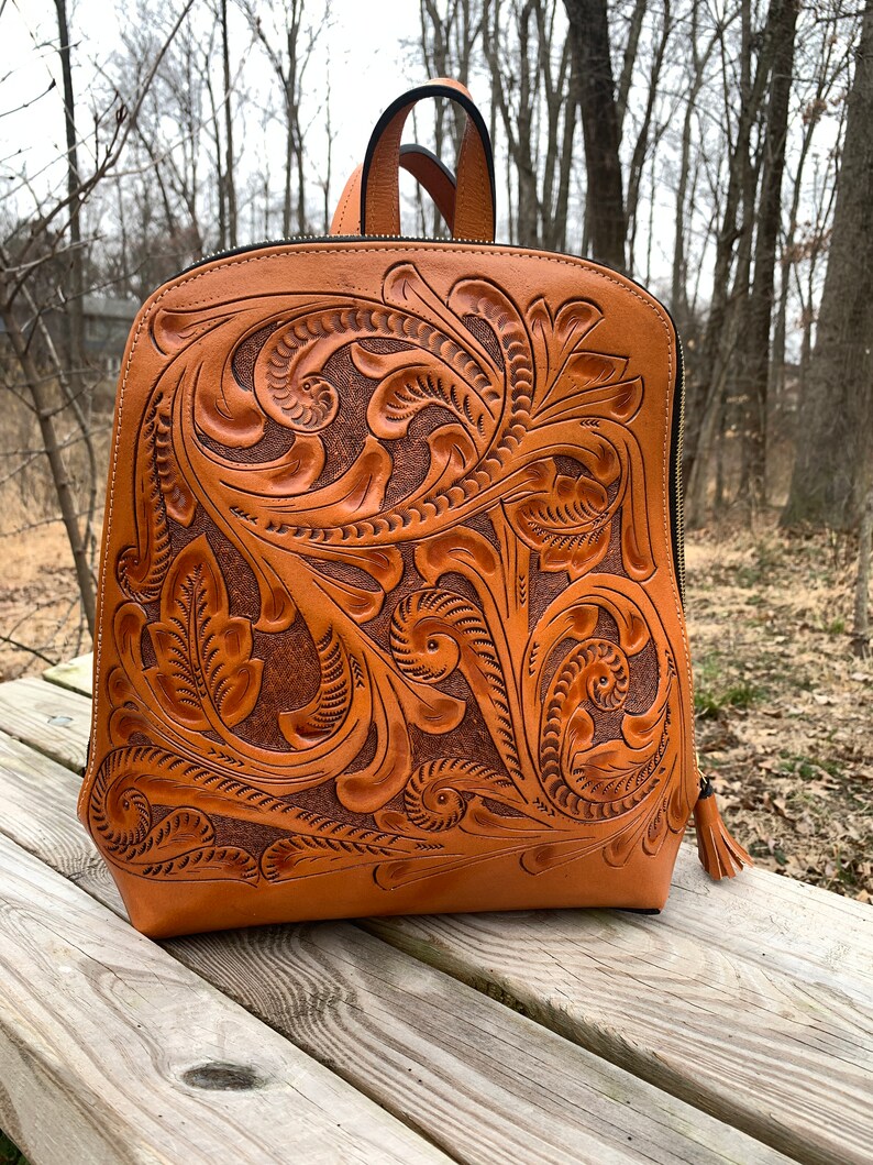 Hand-tooled Leather Backpack nuuk by ALLE Travel | Etsy