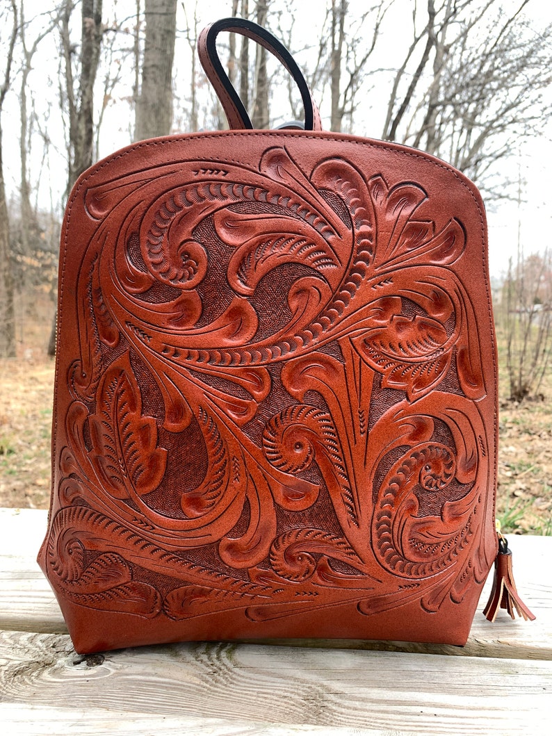 Hand-tooled Leather Backpack nuuk by ALLE Travel | Etsy