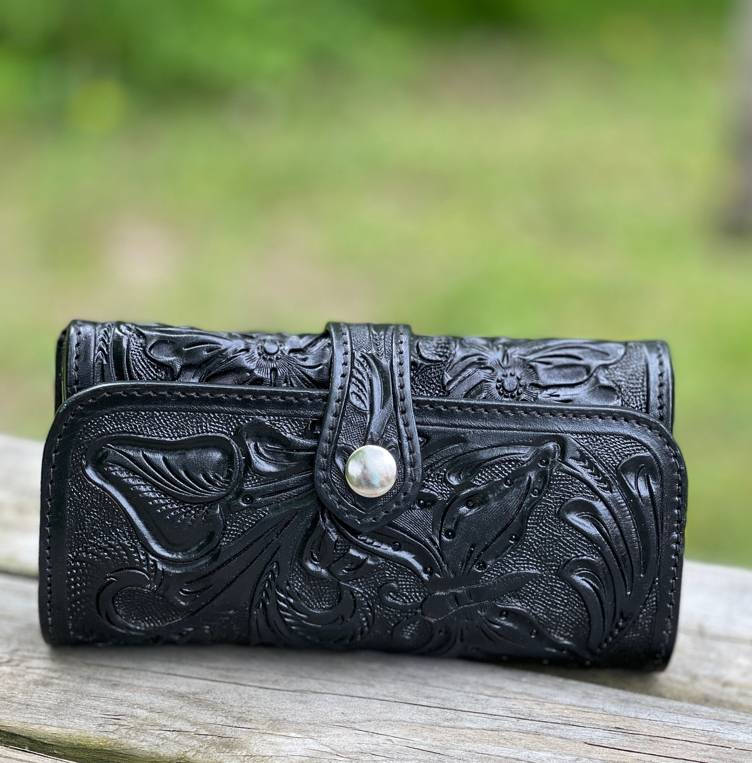 Hand-tooled Leather Wallet BOTON: Western Rodeo Style, Floral Motif ...