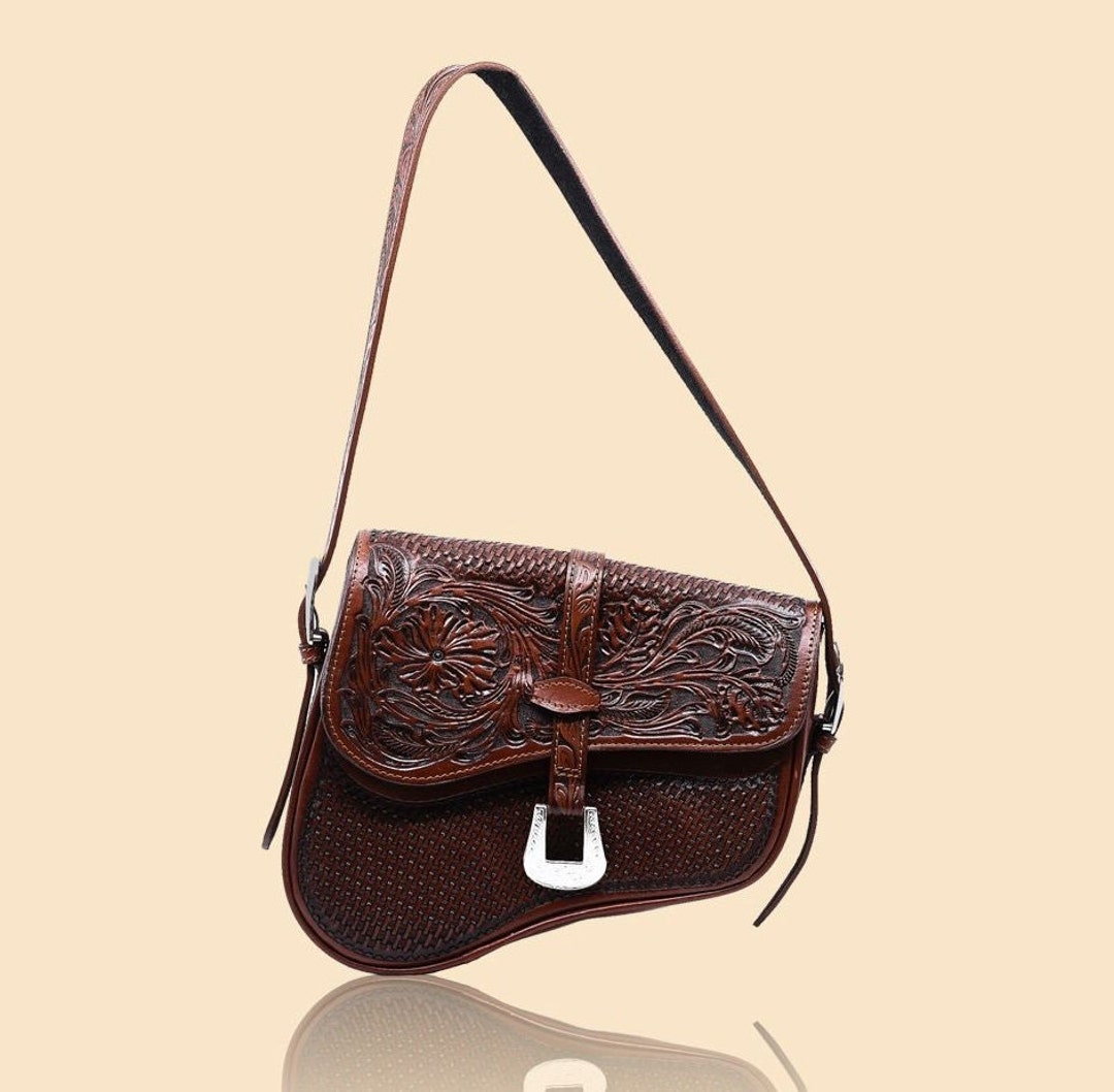 Genuine Hand-tooled Leather Saddle Bag kelly, Leather Shoulder Bag ...