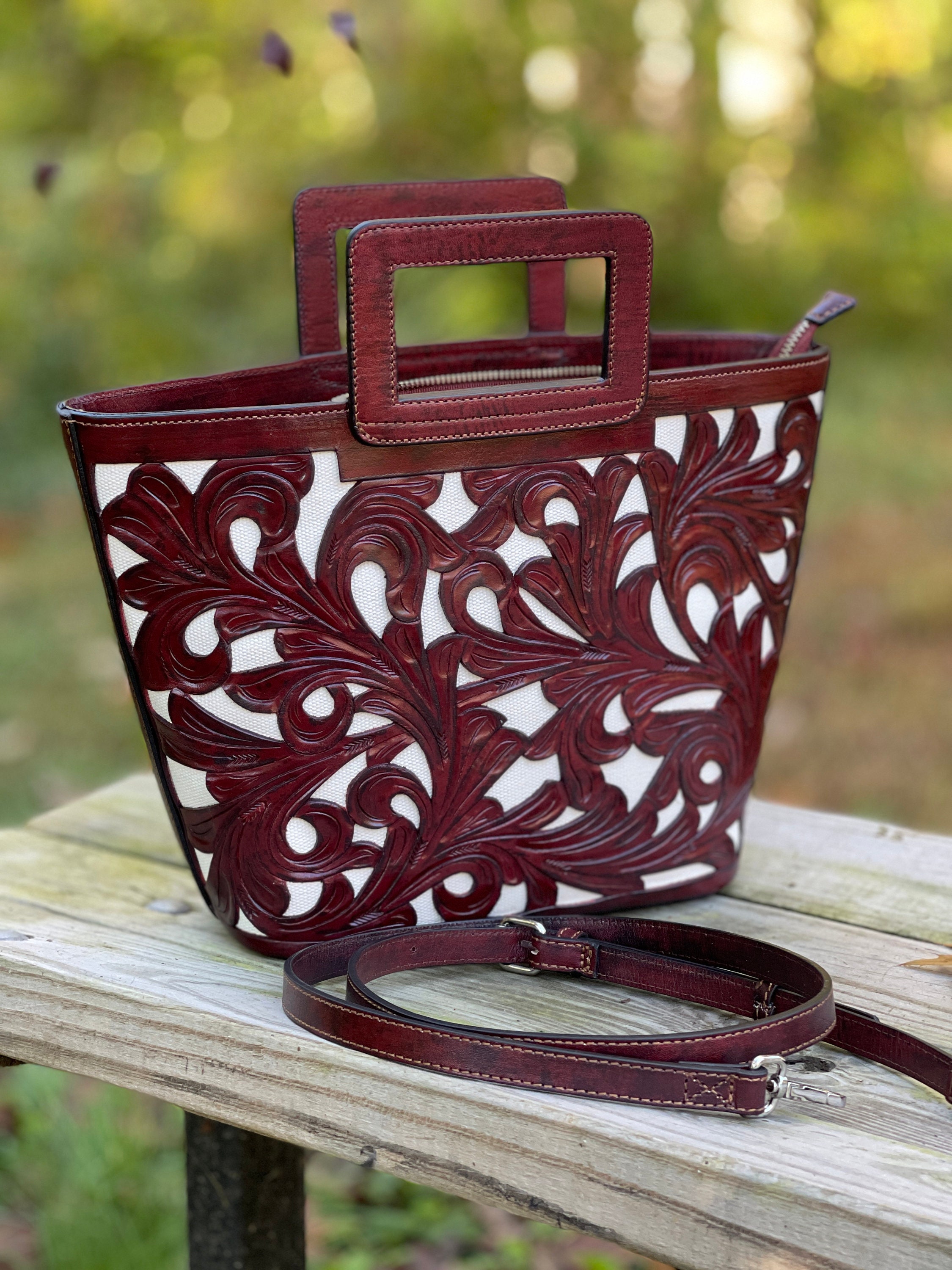 Hand-tooled Leather CUT-OUT Tooling Mini Tote | Etsy