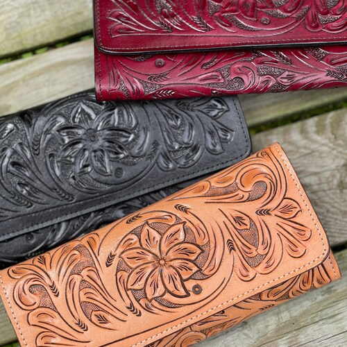 Hand Tooled Leather Wallet - Etsy