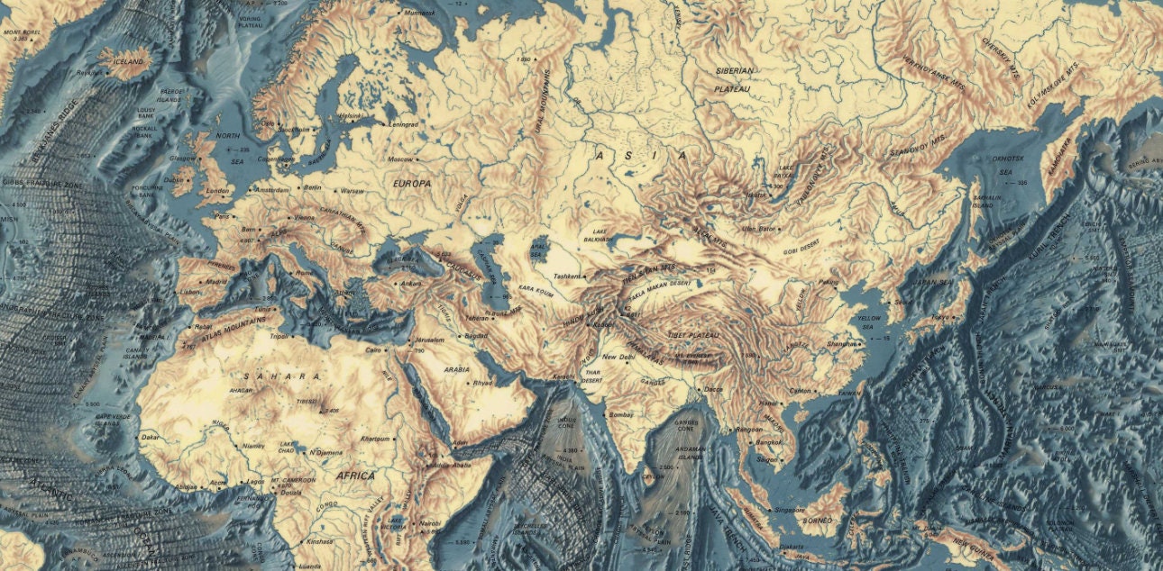Detailed Ocean Topography Map - 1852 - Etsy