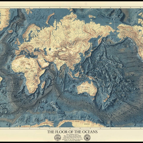 Detailed Ocean Topography Map 1852 - Etsy