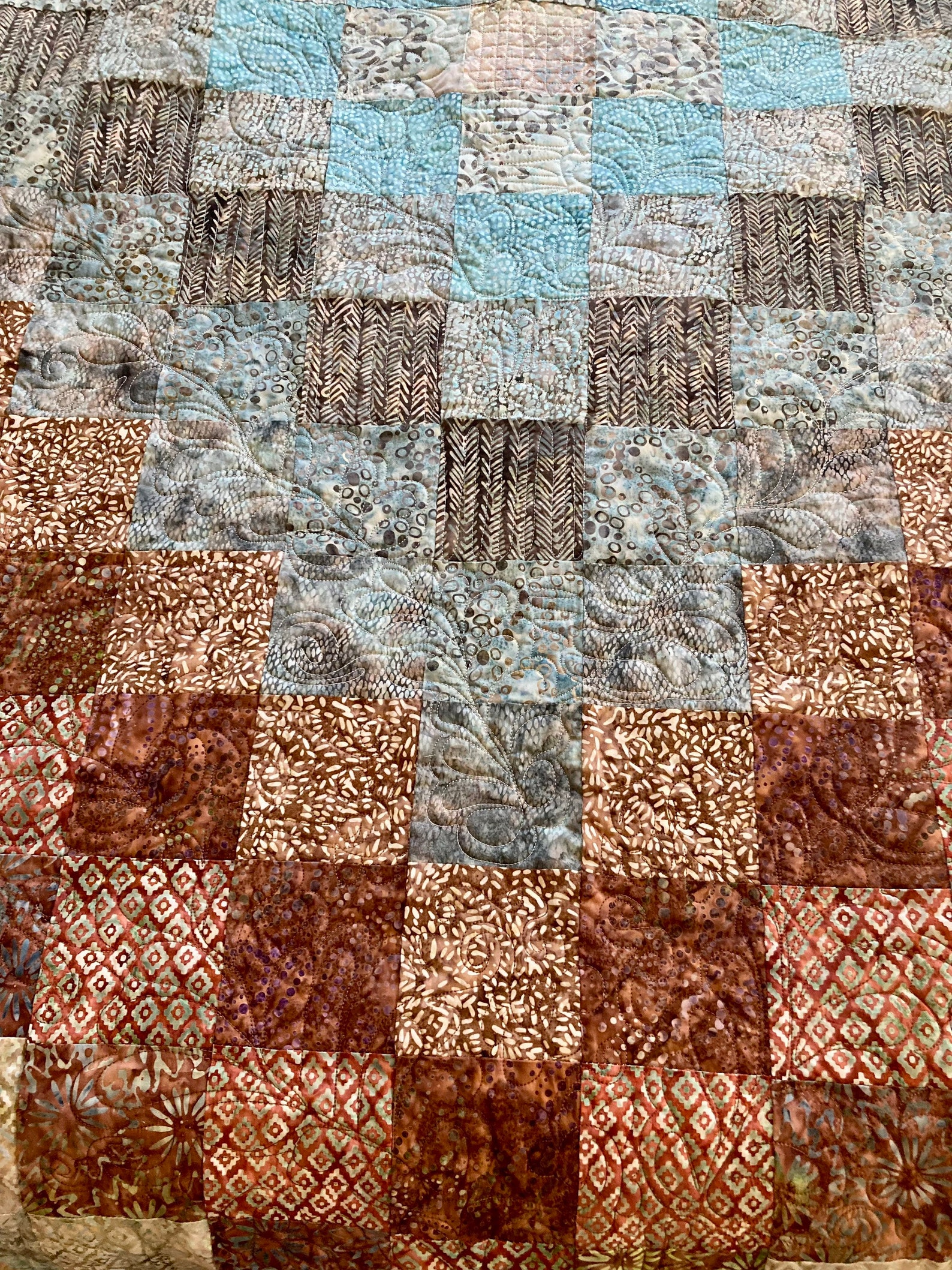 Blue and Brown Queen Size Quilt. Ready to Ship Handmade Quilt. Trip ...