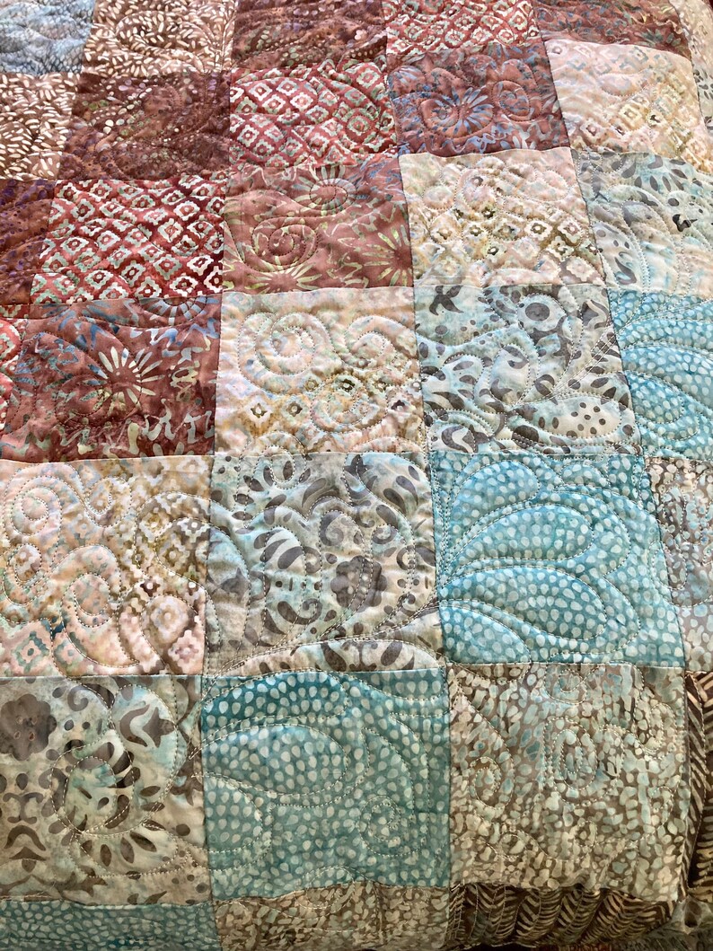 Blue and Brown Queen Size Quilt. Ready to Ship Handmade Quilt. Trip ...