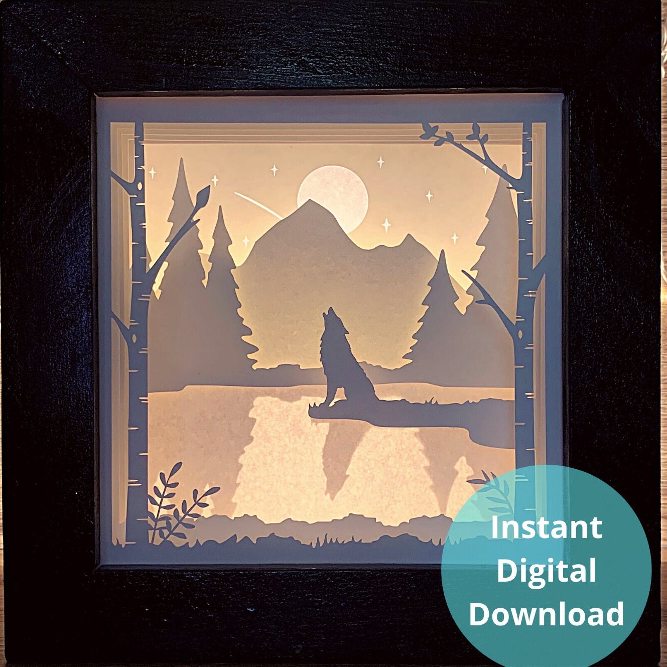 Wolf Howling Paper Cutting Light Box Template, 3D Scenic Nature ...