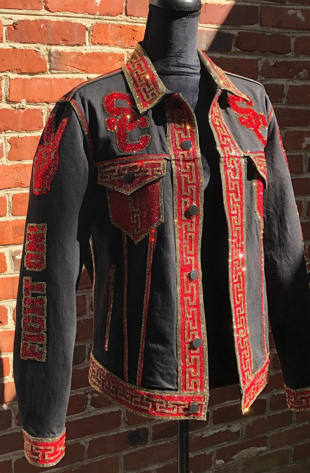 USC Rhinestone Crystal Denim Trucker Jacket - Etsy