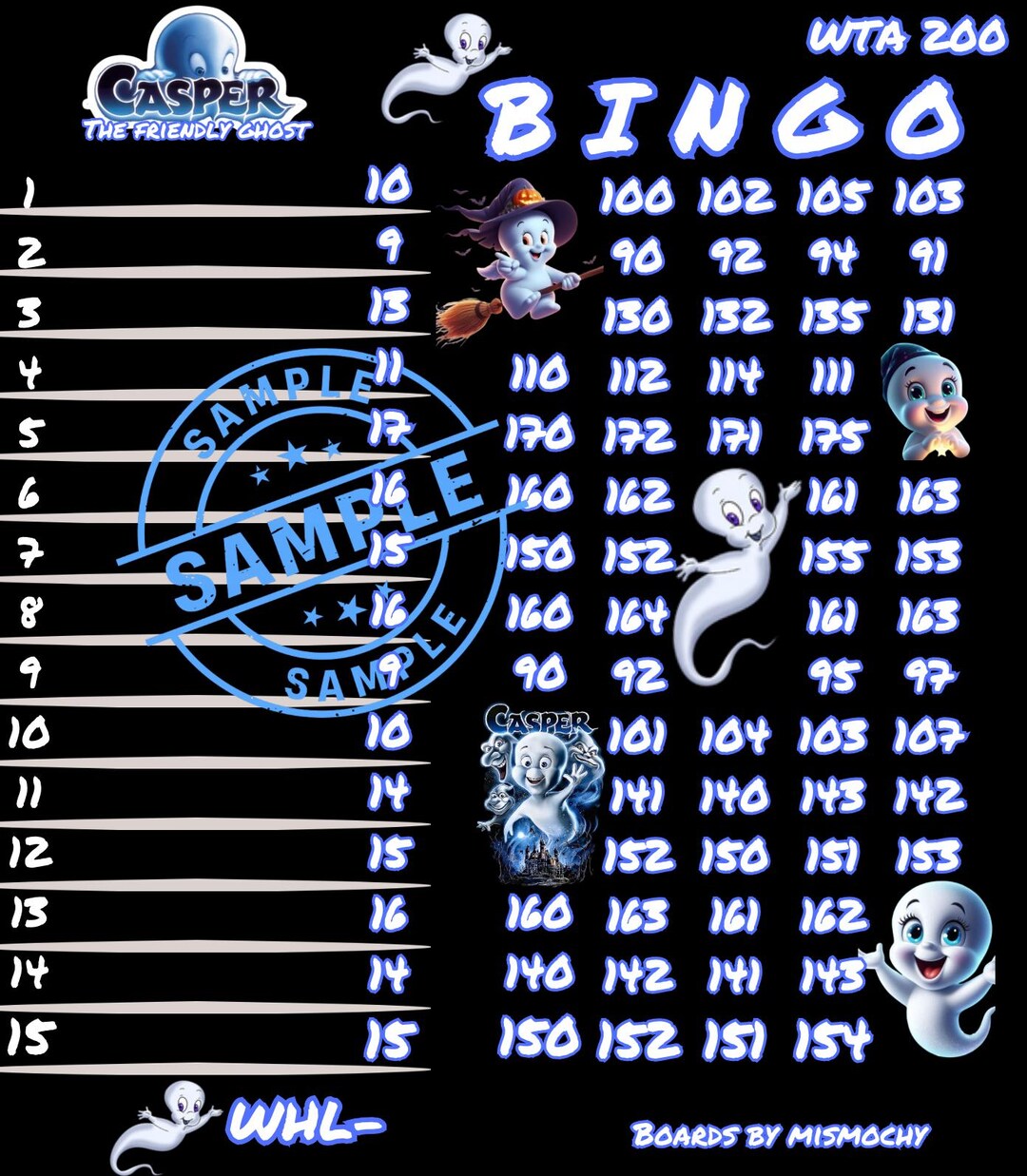 200 WTA Casper the Friendly Ghost Bingo Board - Etsy