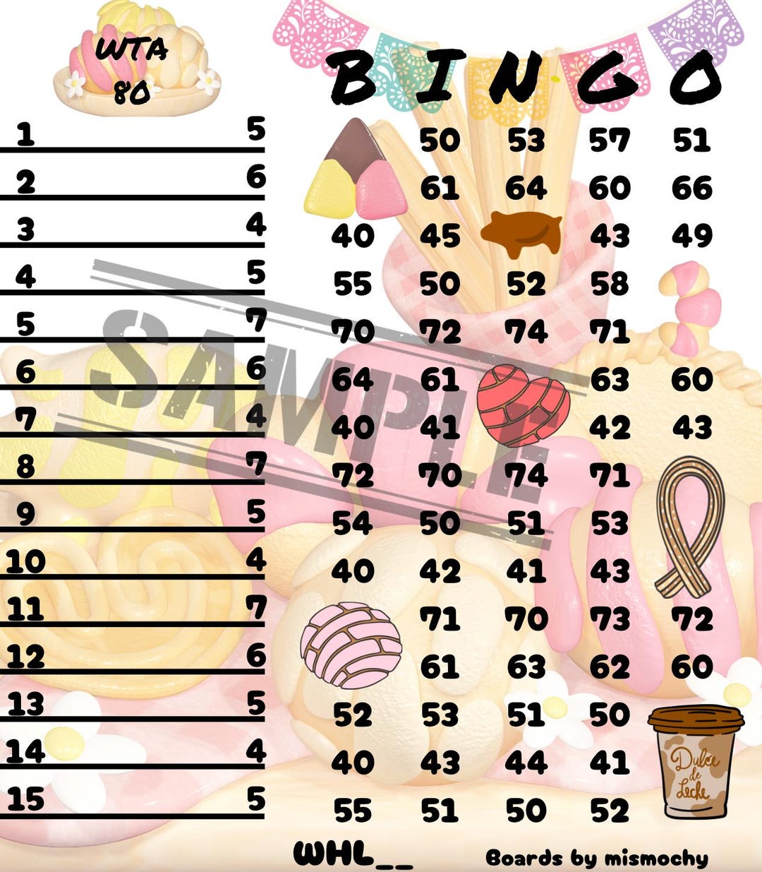 80 WTA Sweet Bread/pandulce Bingo Board - Etsy