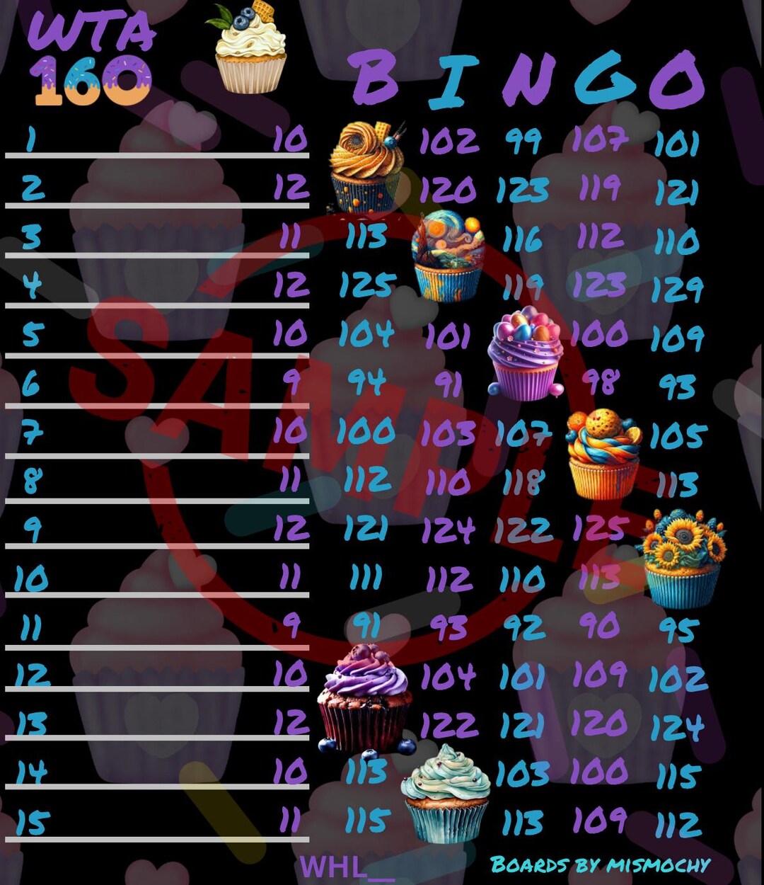 160 Cupcake Themed Bingo Board - Etsy