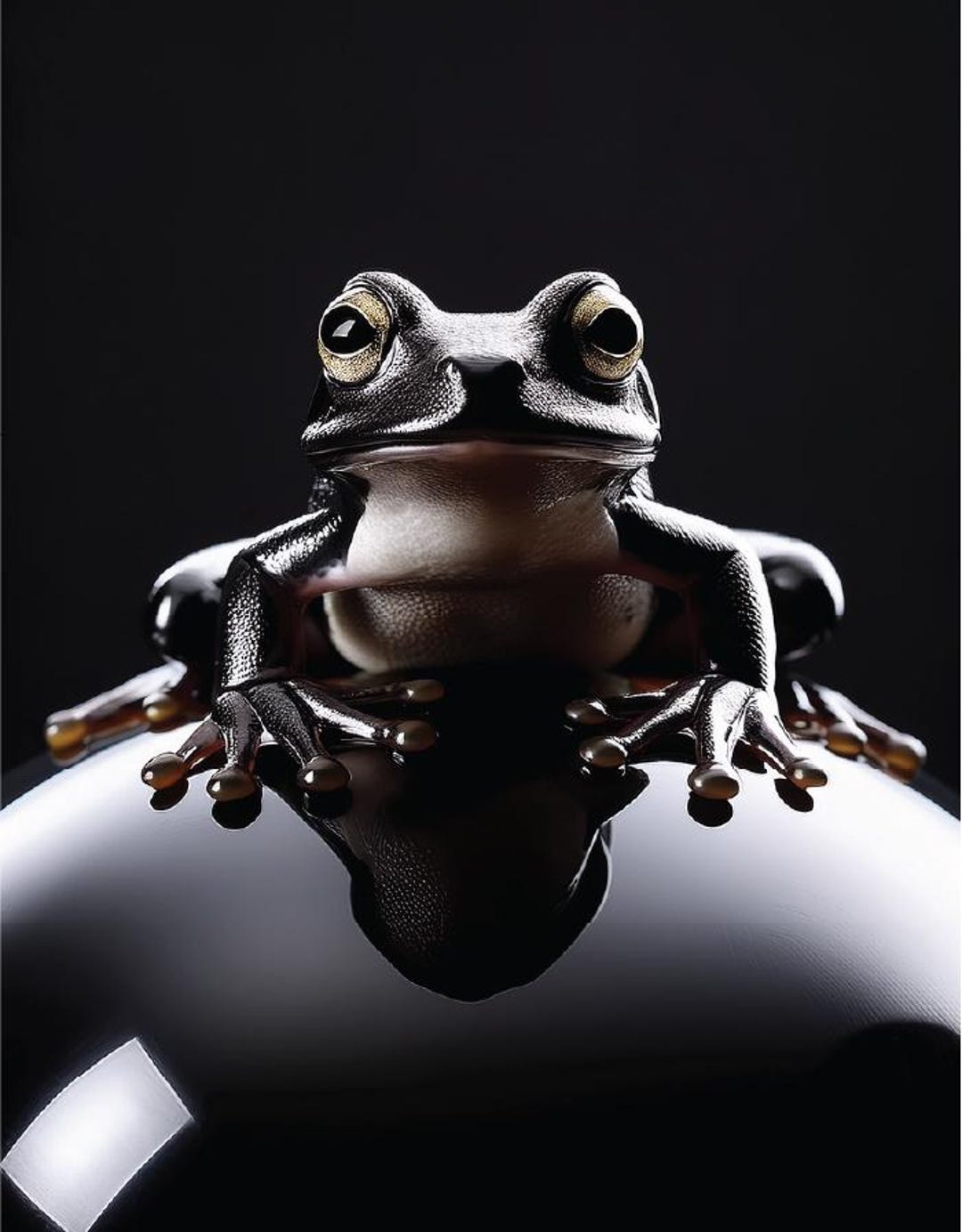 Quiet Guardian - Striking Black Frog on Glossy Sphere – Modern Nature ...