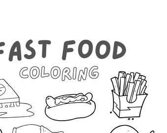50 Fast Food Coloring Page Book, Food Beverage Drinks Culinary ...