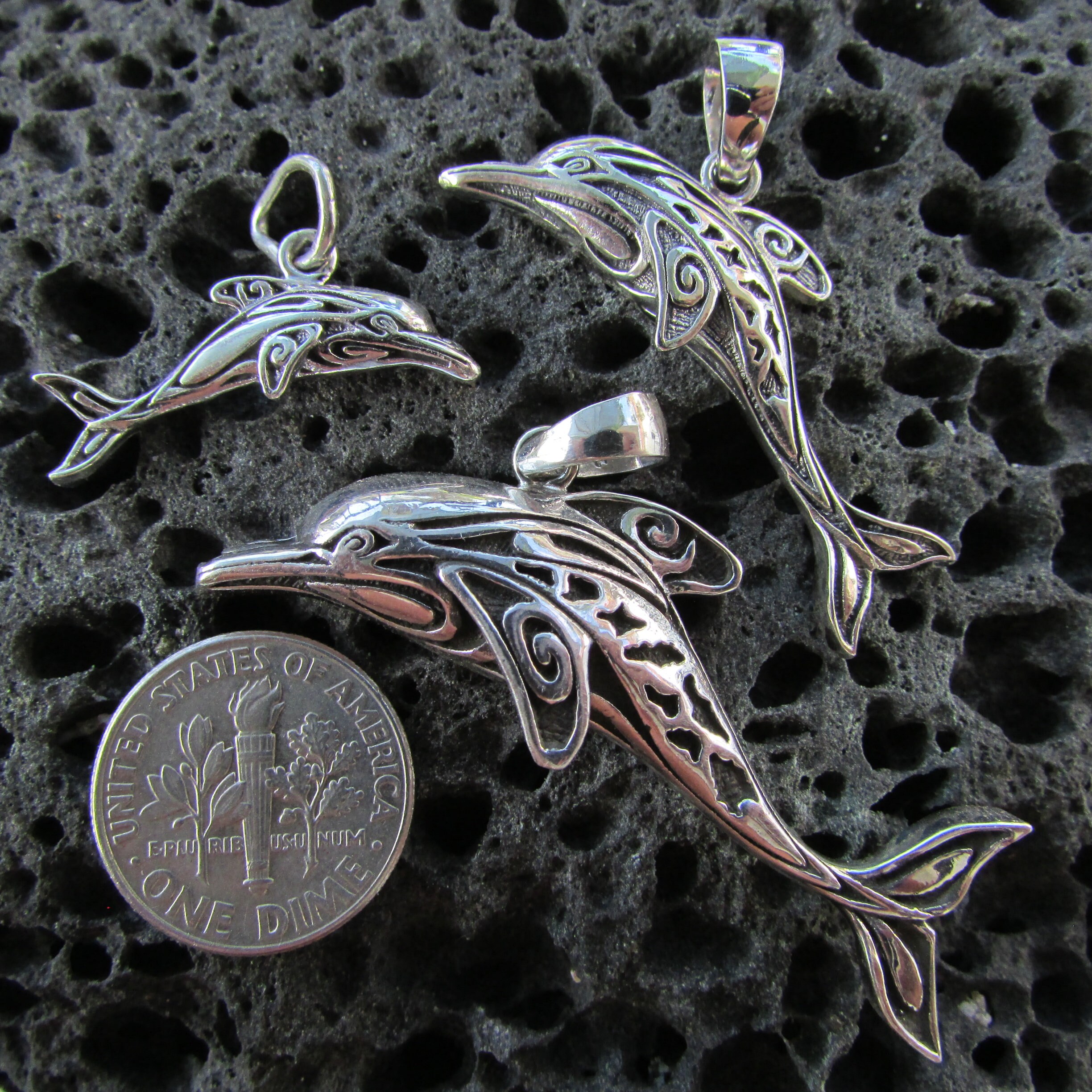 Dolphin Necklace Pendant Sterling Silver Ocean Beach | Etsy