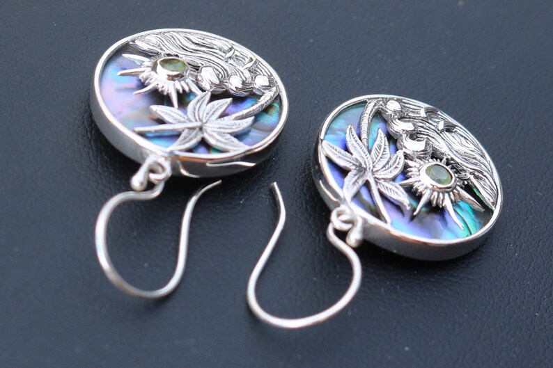 Hawaiian Sunset Wave Palm Tree Peridot Abalone Shell Earrings. - Etsy