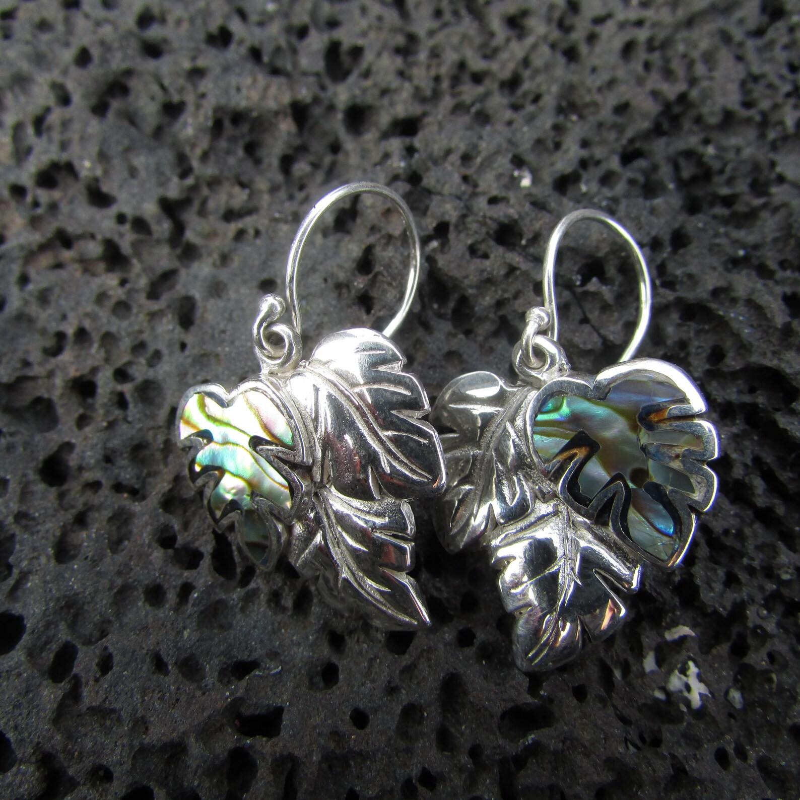 Monstera Leaf Earrings | Paua Shell | Sterling Silver | Ocean | Beach ...