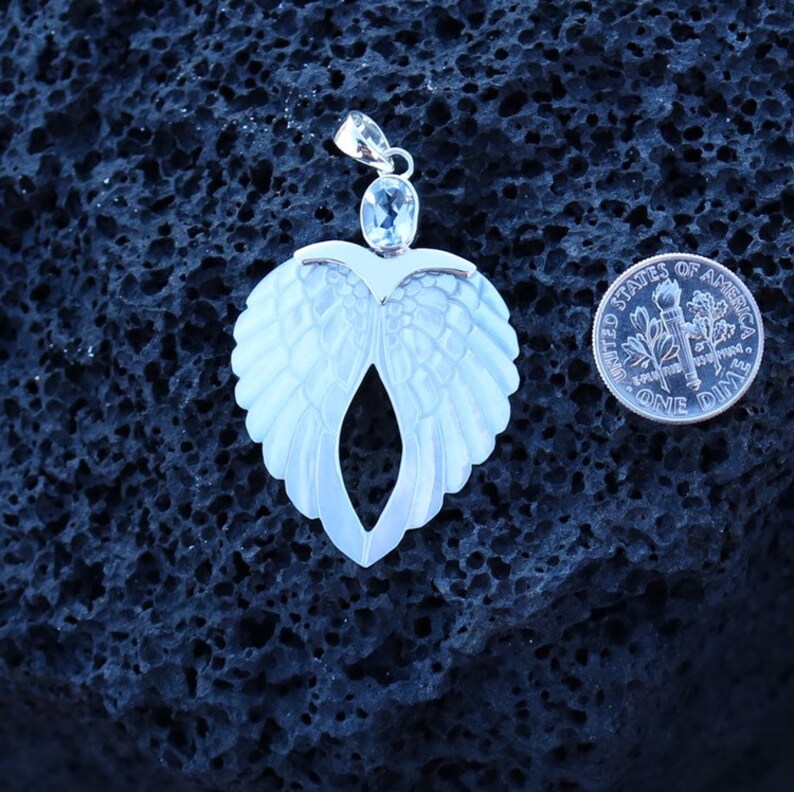 Angel Wings Heart Mother of Pearl Shell Necklace Pendant with | Etsy