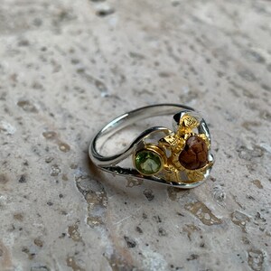 Turtle Ring. Peridot, Silver, Gold, Hawaiian Koa Wood. - Etsy