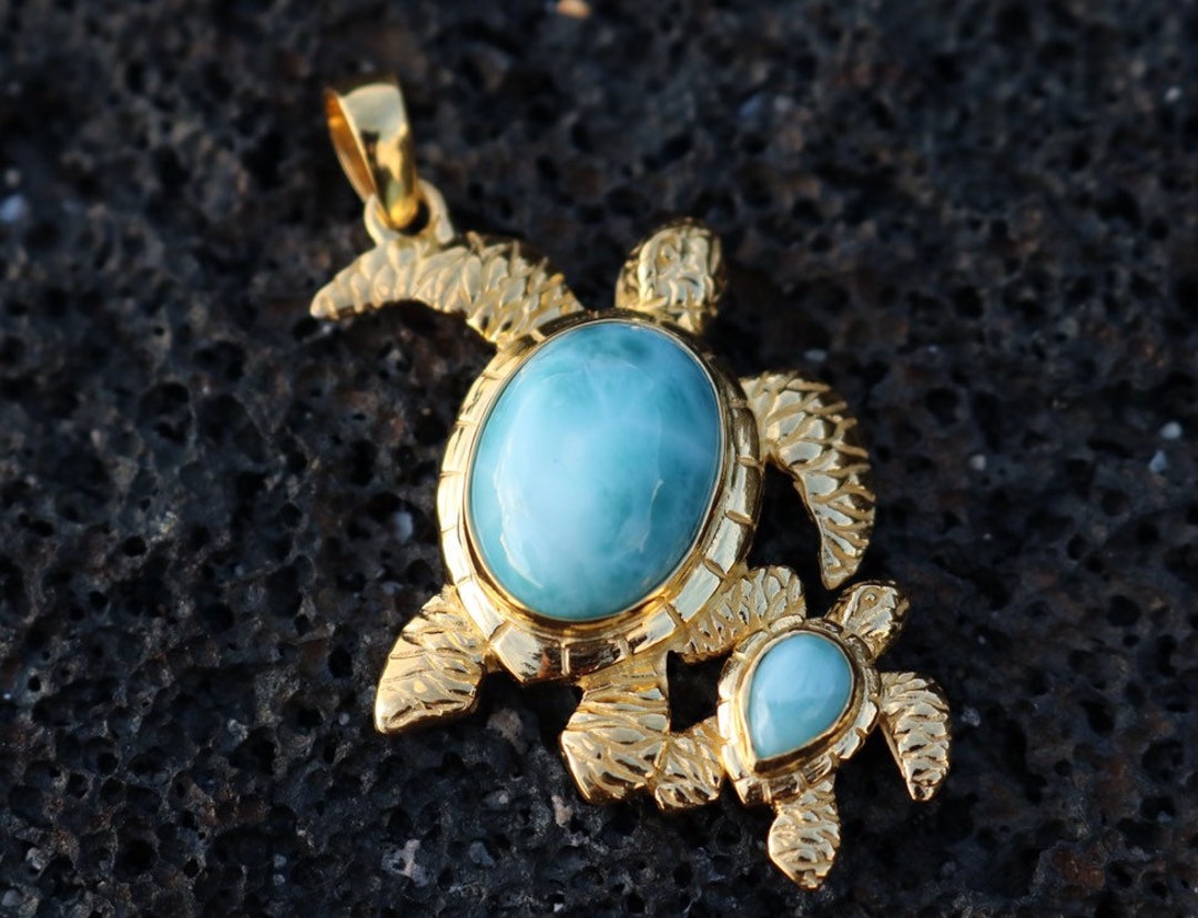18K Gold Vermeil Larimar Turtle and Baby Necklace Pendant Jewelry. - Etsy