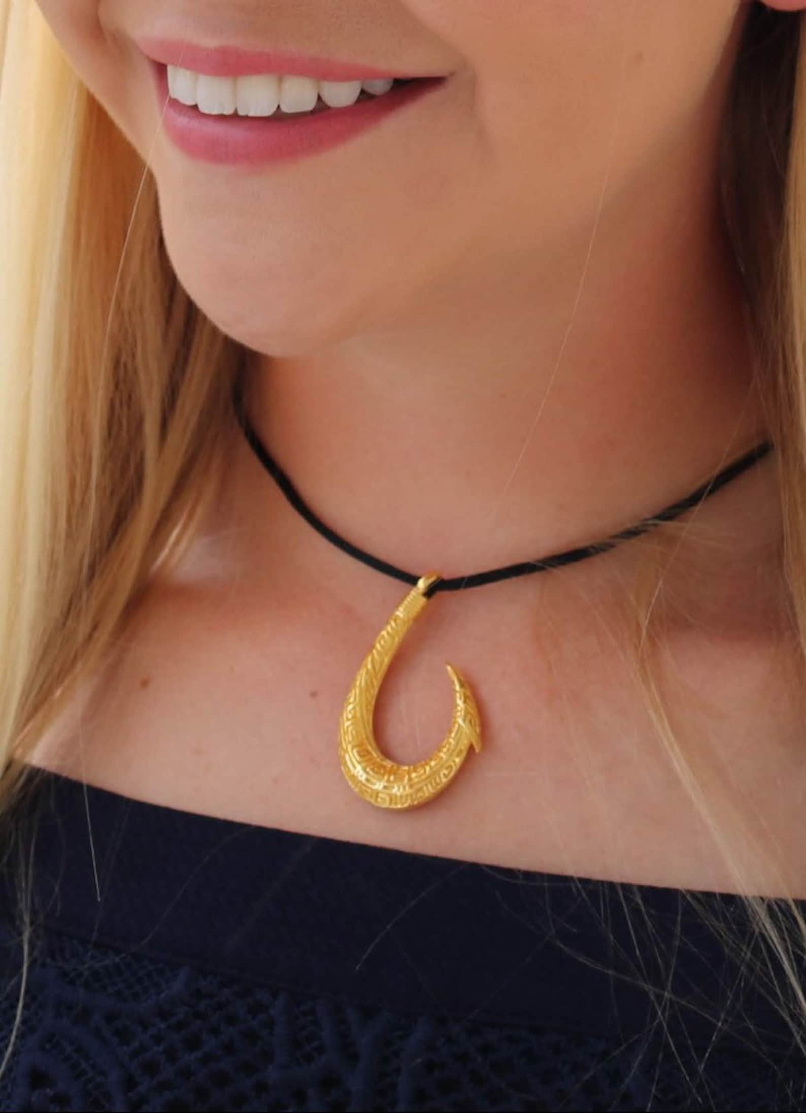 Polynesian Tribal Maui 18K Gold Vermeil Fishing Hook Necklace | Etsy