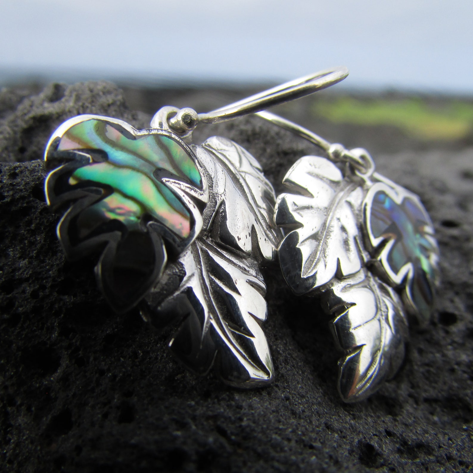 Monstera Leaf Earrings | Paua Shell | Sterling Silver | Ocean | Beach ...