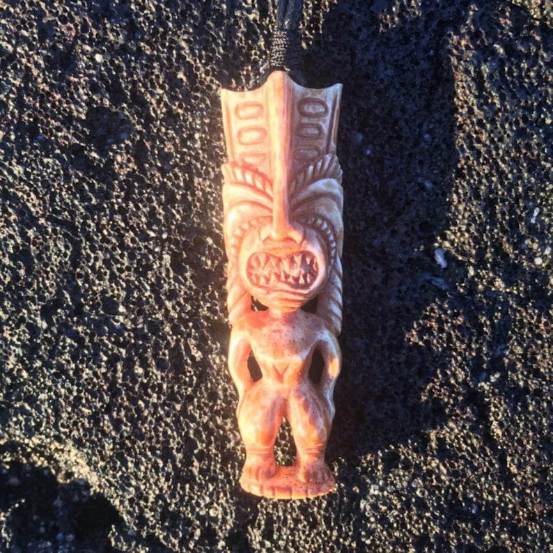 Hawaiian Tiki Necklace Handmade Bone Carved Pendant. | Etsy
