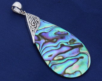 Abalone Paua Shell Teardrop Pendant Necklace Double Tribal | Etsy