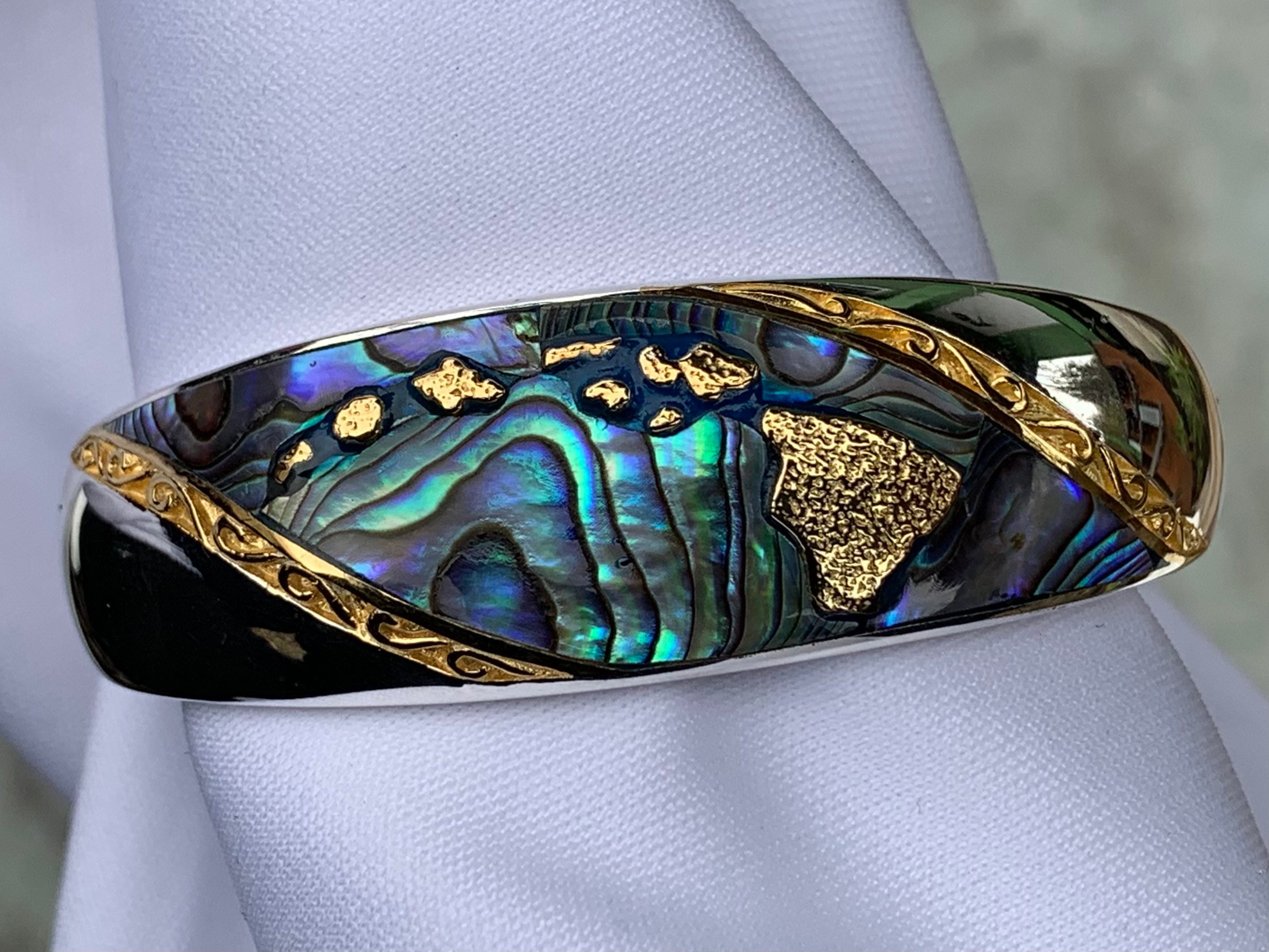 Hawaiian Islands Cuff Bracelet, Abalone Paua Shell, Sterling Silver ...