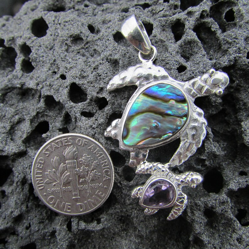 Sea Turtle Necklace Pendant Paua Abalone Shell Amethyst | Etsy