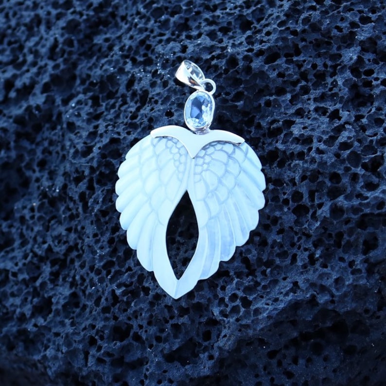 Angel Wings Heart Mother of Pearl Shell Necklace Pendant with | Etsy