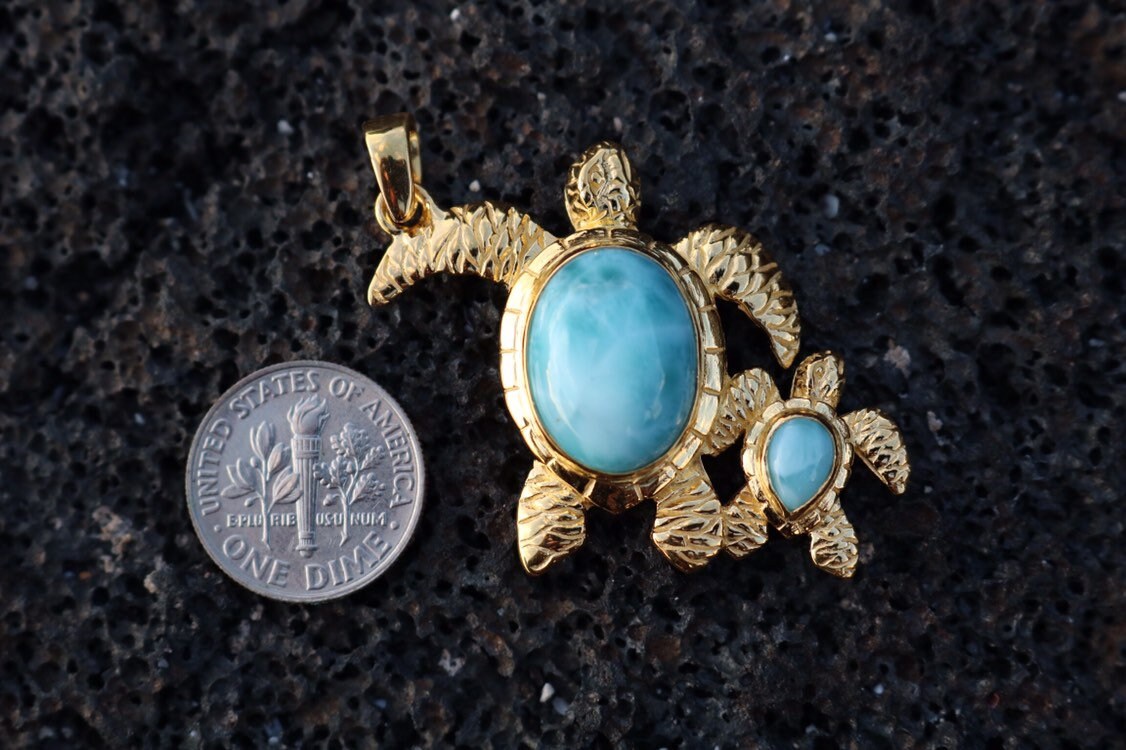 18K Gold Vermeil Larimar Turtle and Baby Necklace Pendant - Etsy