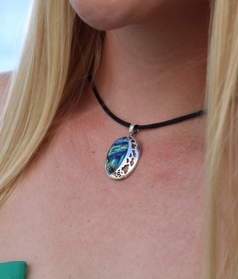 Abalone Paua Shell Hawaii Island Pendant | Sterling Silver Koa Wood ...