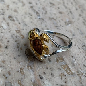 Turtle Ring. Peridot, Silver, Gold, Hawaiian Koa Wood. - Etsy